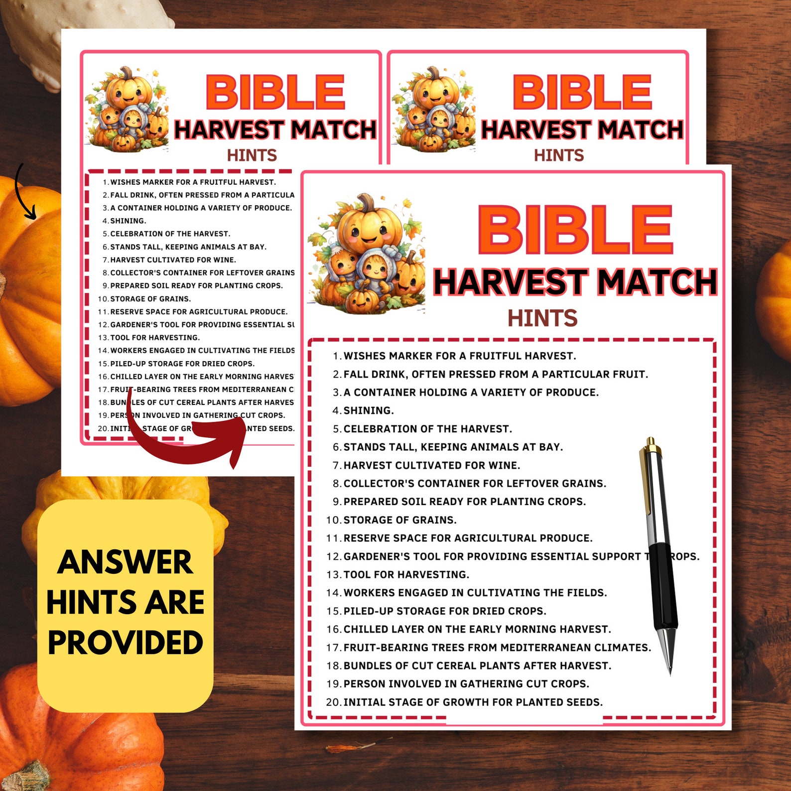 Harvest Bible Verse Match Game|harvest Fall Party Games for Kids ...