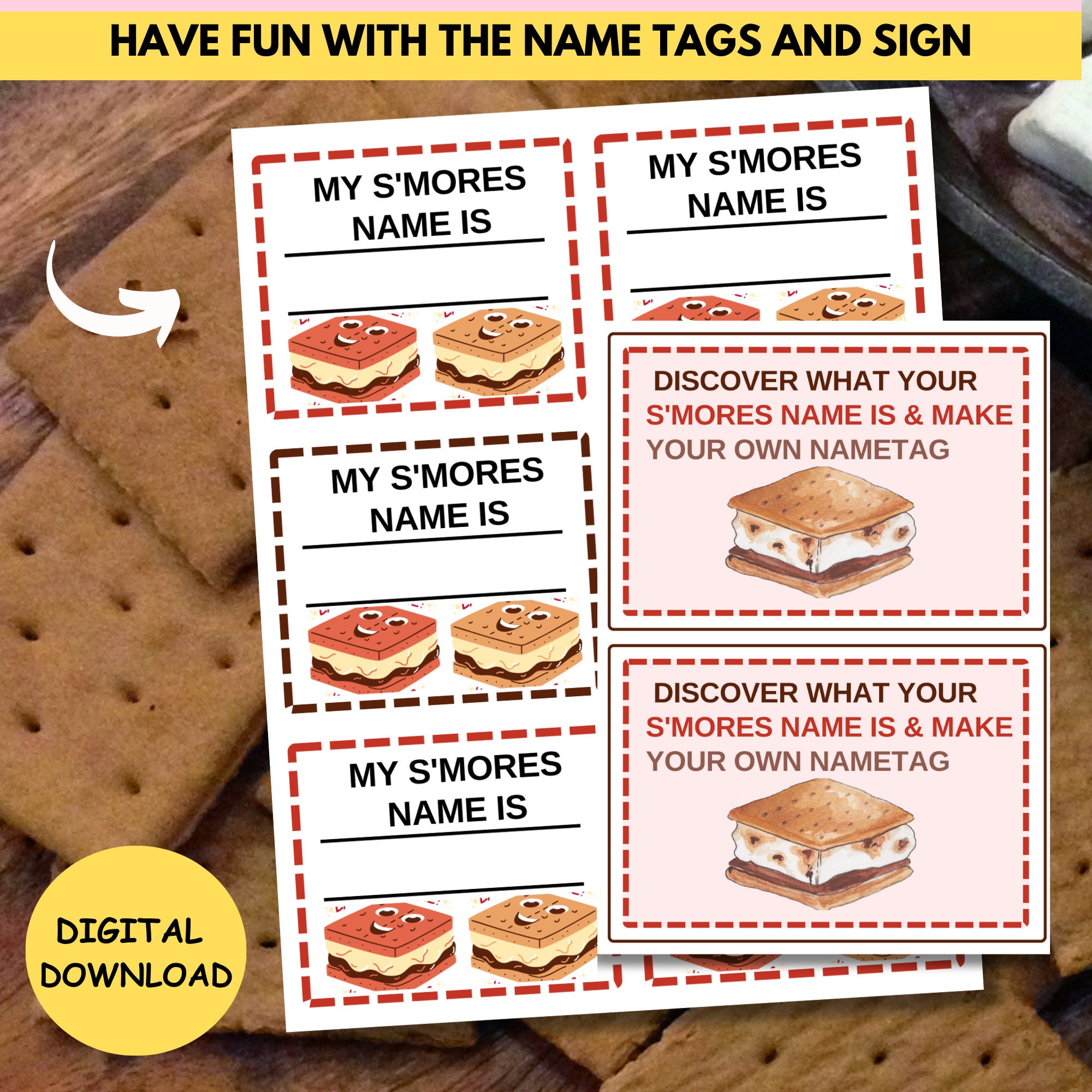 What's Your S'mores Name Game With Nametags+sign|s'mores Birthday Party ...