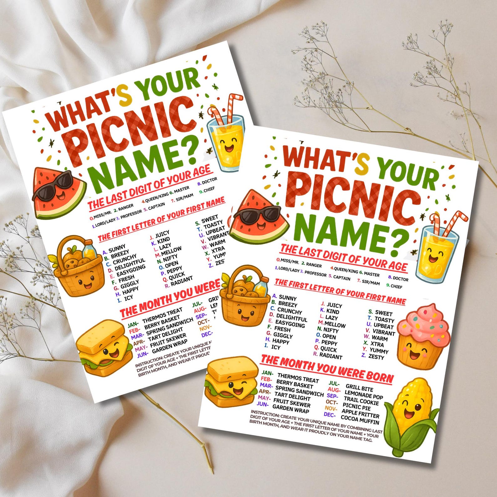 What's Your Picnic Name Game With Nametags & Sign,birthday Picnic Game ...