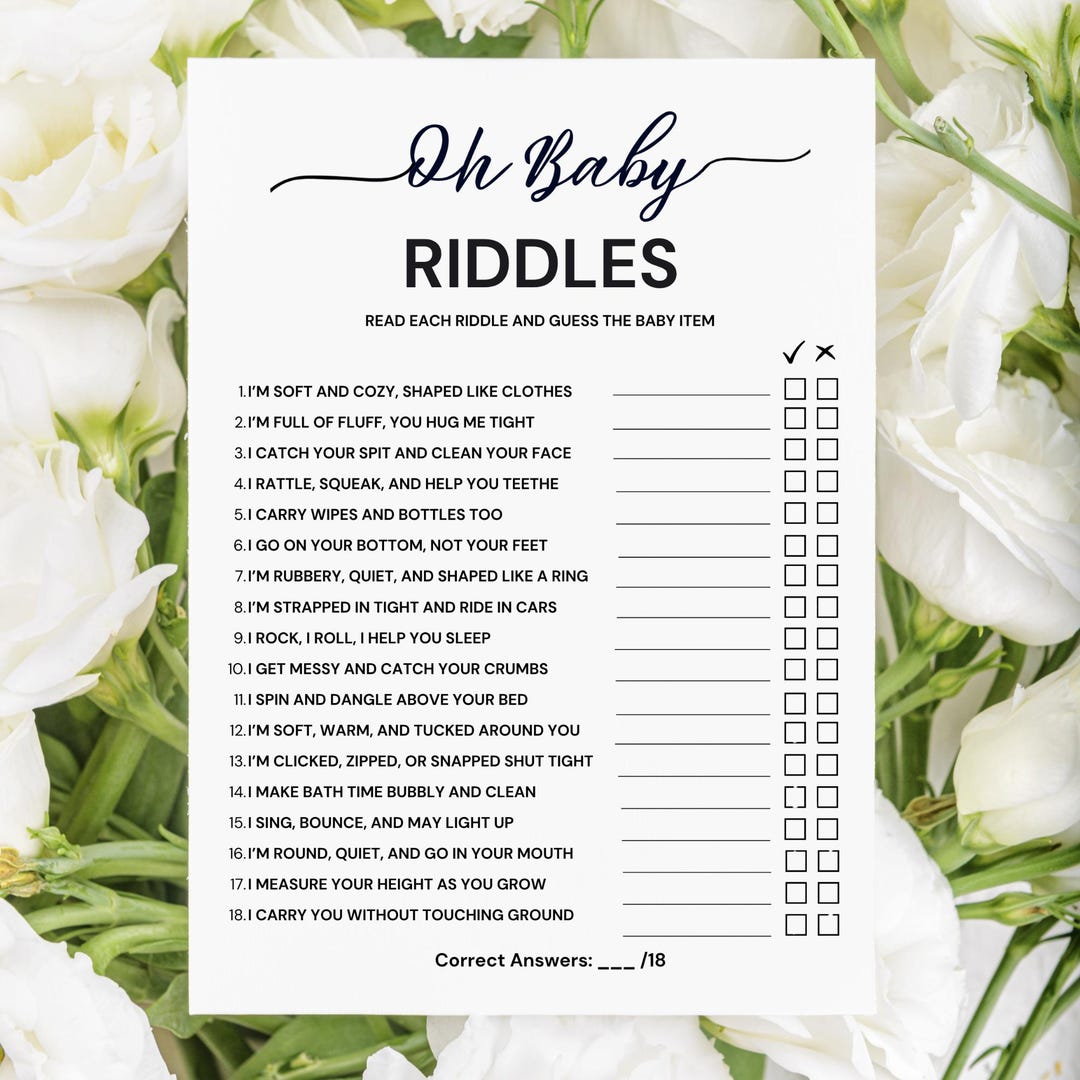 Oh Baby Shower Riddles Game,fun Minimalist Baby Shower Printable,guess ...