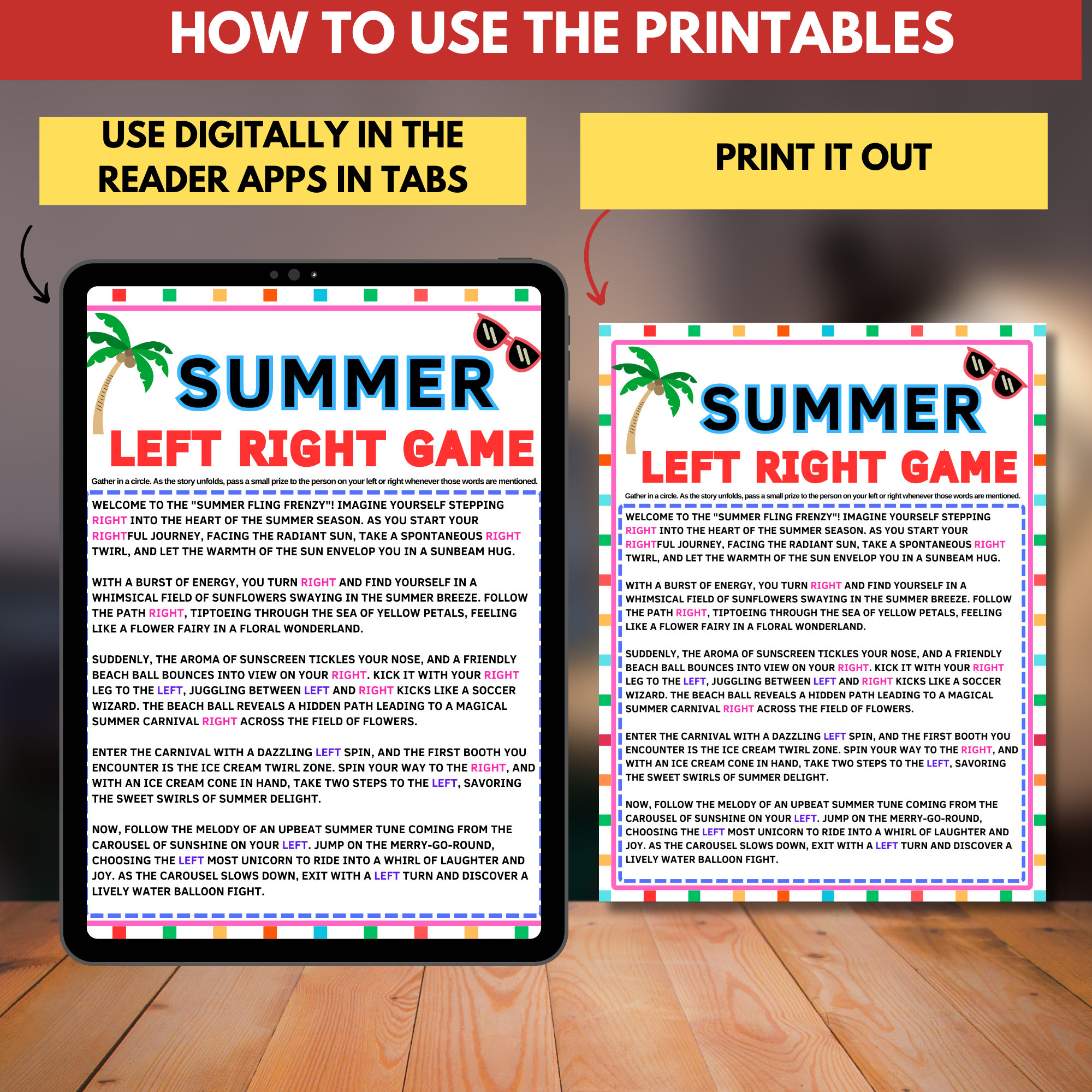 Summer Left Right Story Game|summer Family Reunion Printable|gift ...