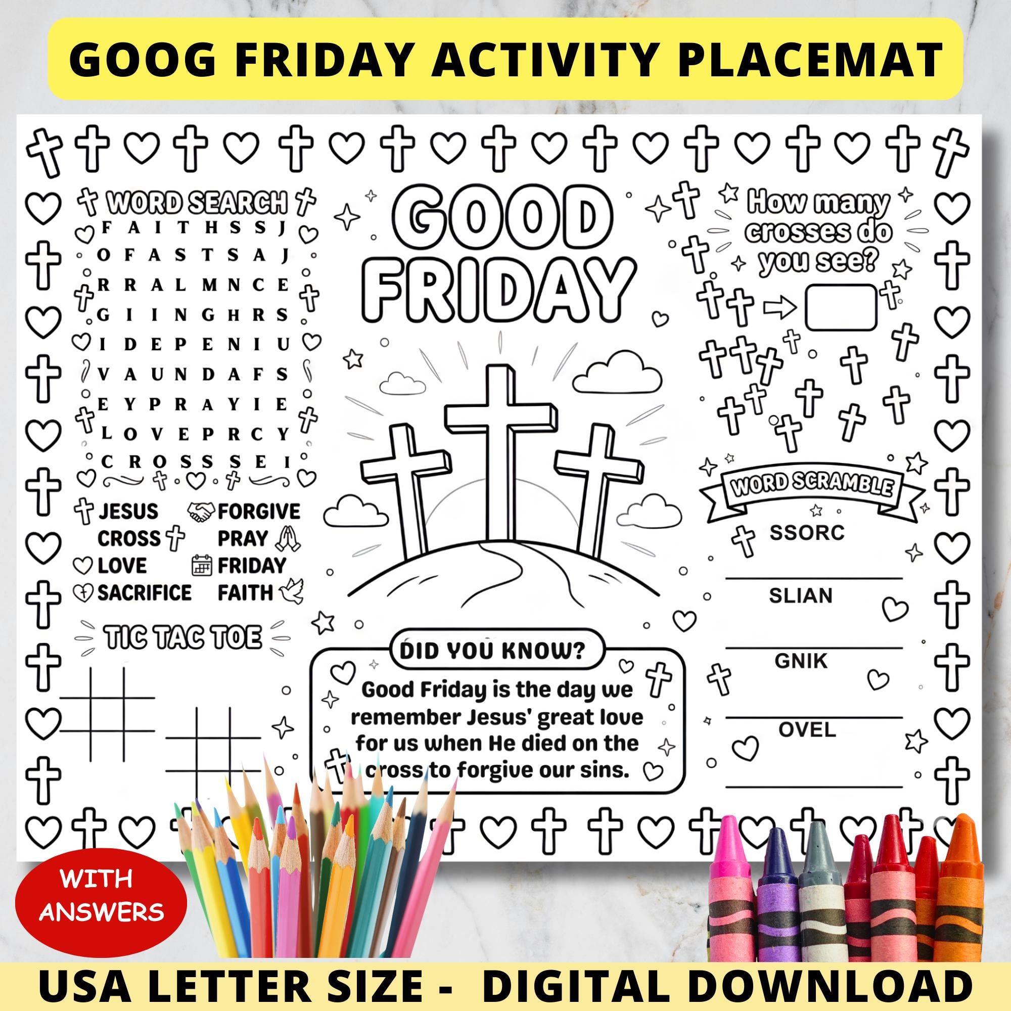 Good Friday Bible Activity Placemat Craft,lent Sunday School Jesus ...
