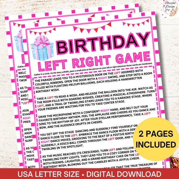 Birthday Left Right Game - Etsy
