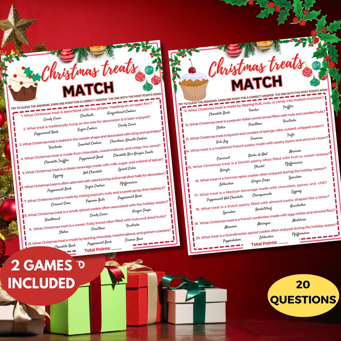Christmas Treat Trivia Match Game|family Printable Game for Kids ...