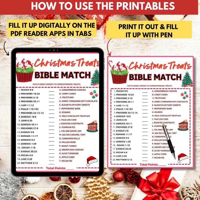 Christmas Treat Bible Match Game|bible Printable Games for Kids & Adult ...