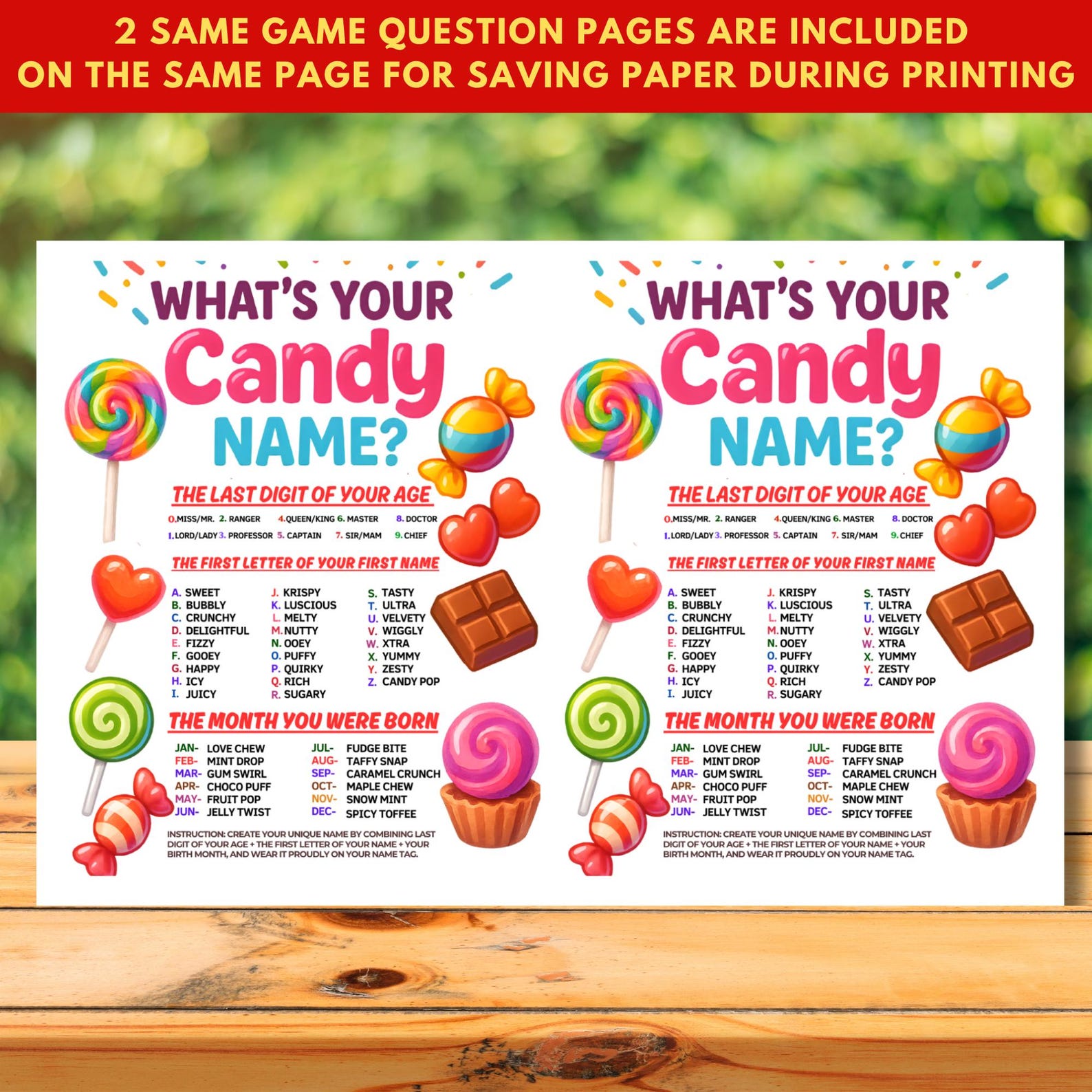 What's Your Candy Name Game With Nametags & Sign,birthday Party Game ...