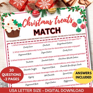 Christmas Treat Trivia Match Game|family Printable Game for Kids ...