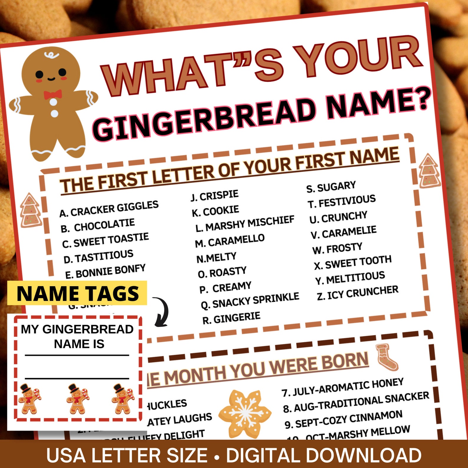 What's Your Gingerbread Name Game With Nametag & Sign|gingerbread ...