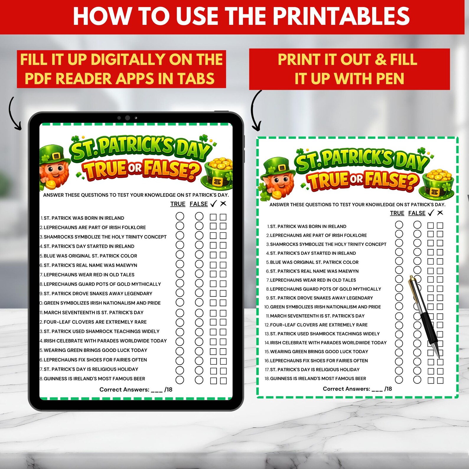St. Patrick's Day True or False Game,st. Patrick's Day Party Game,irish ...