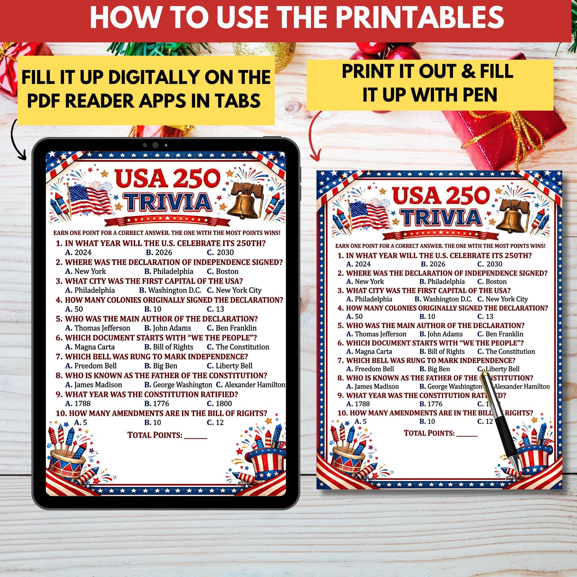 USA 250th Anniversary Trivia Game Printable,america’s 250th Birthday ...