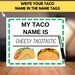 What's Your Taco Name Game With Nametags & Signcinco De Mayo Taco Game ...