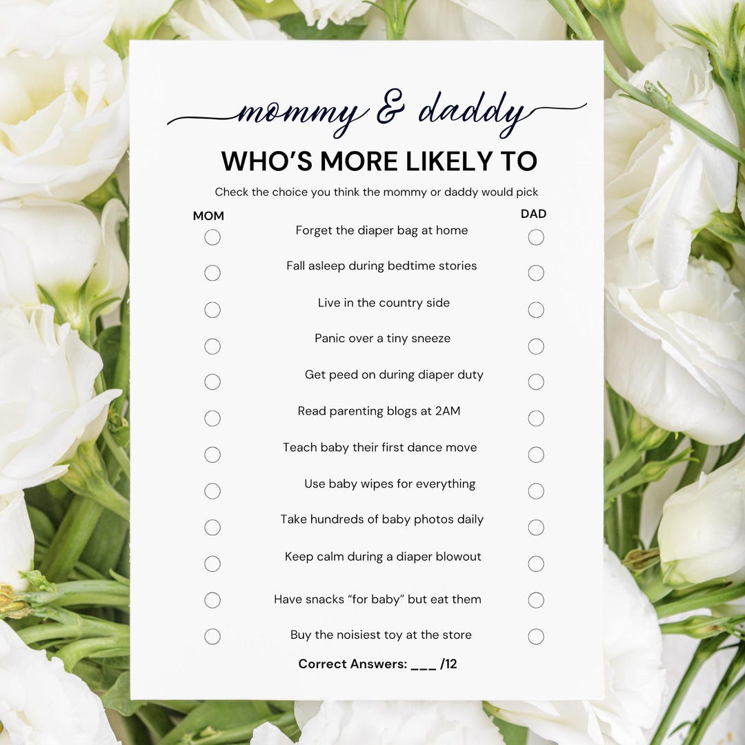 Mom or Dad Who’s More Likely to Game Editable,funny Baby Shower ...