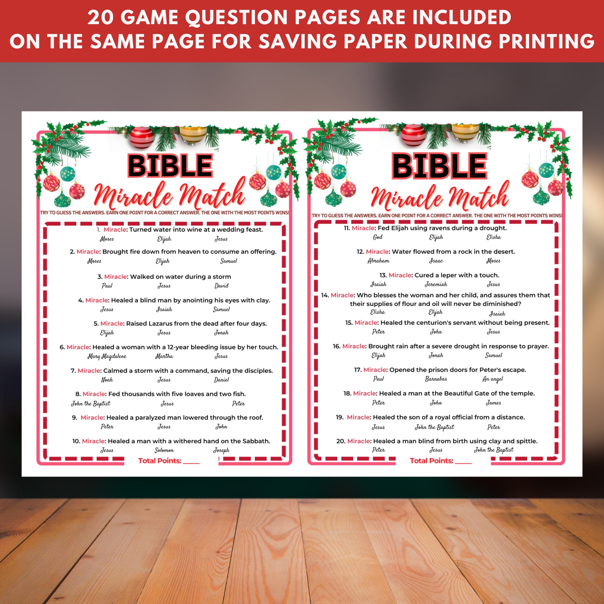 Bible Miracle Match Trivia Game|christmas Bible Printable Games (kids ...