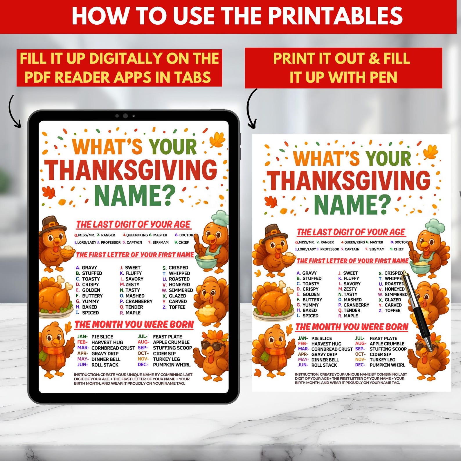 What's Your Thanksgiving Name Game With Nametags & Sign,turkey Birthday ...