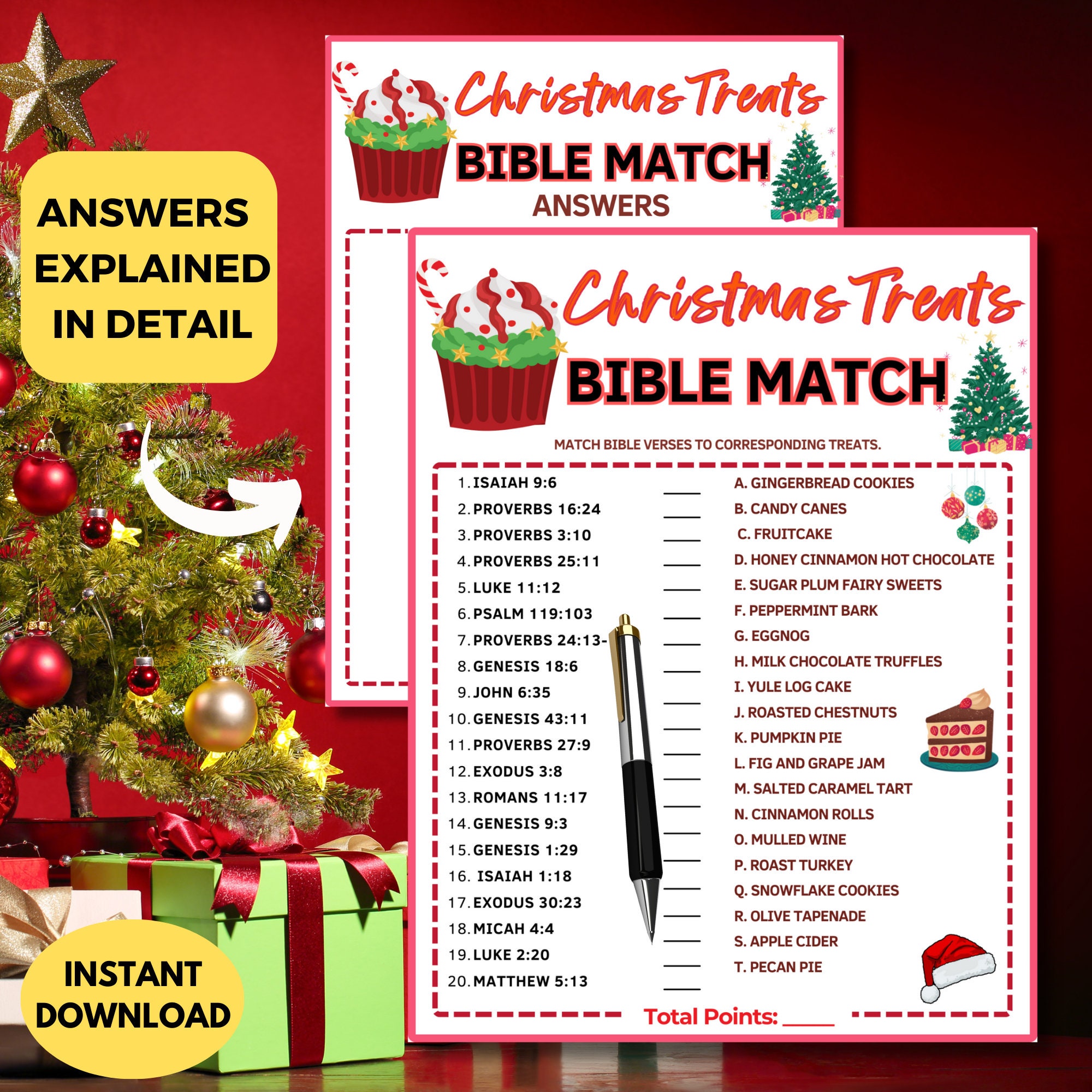 Christmas Treat Bible Match Game|bible Printable Games for Kids & Adult ...