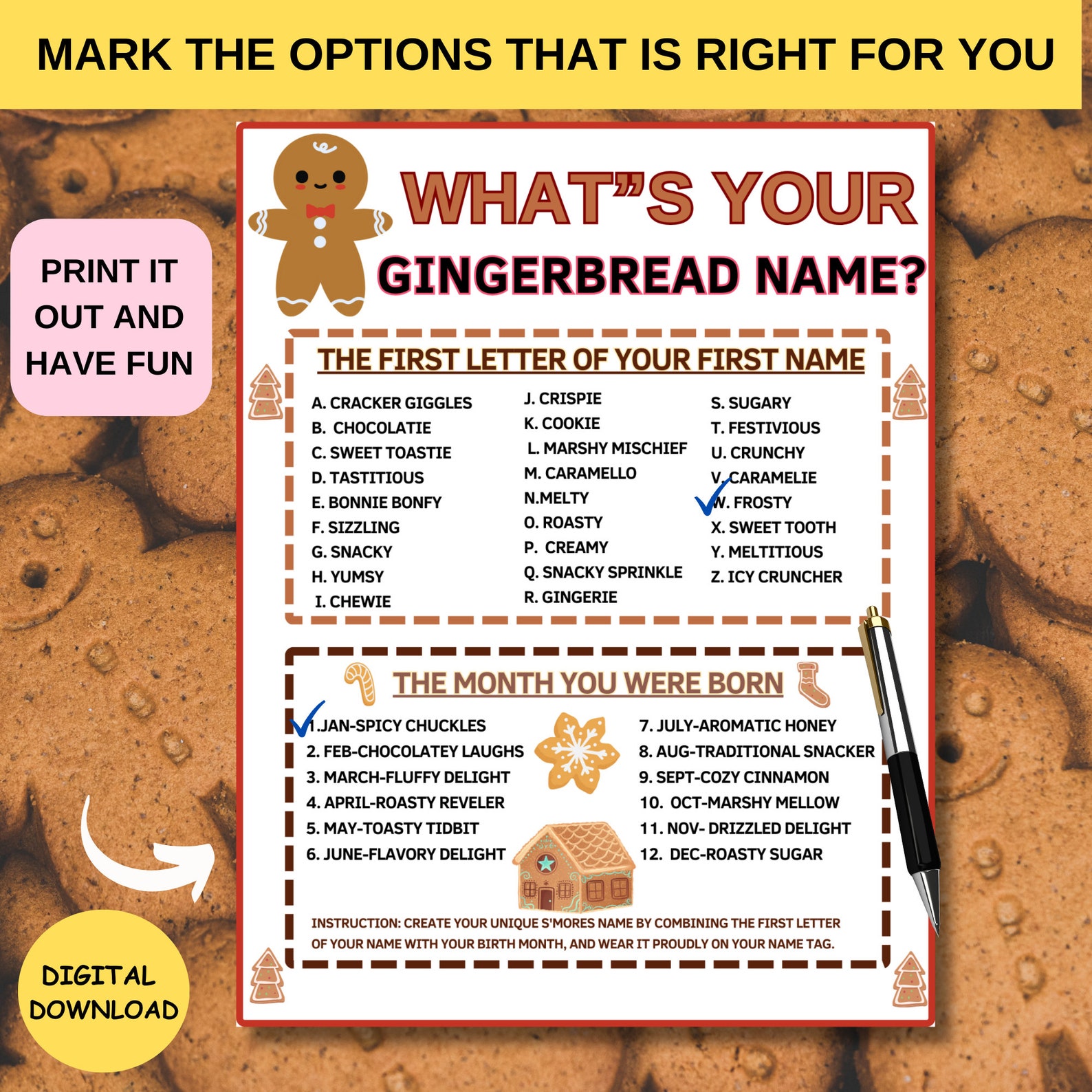 What's Your Gingerbread Name Game With Nametag & Sign|gingerbread ...