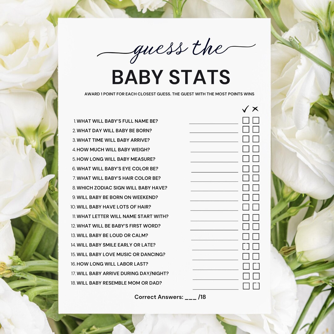 Guess the Baby Stats Minimalist Game,baby Shower Printable,baby Shower ...