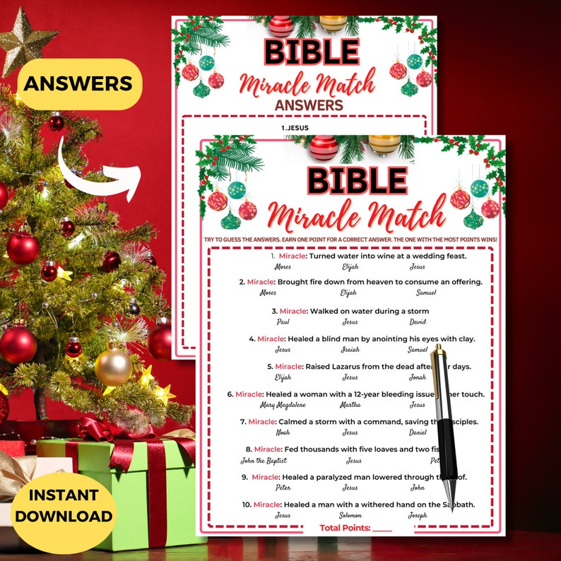 Bible Miracle Match Trivia Game|christmas Bible Printable Games (kids ...