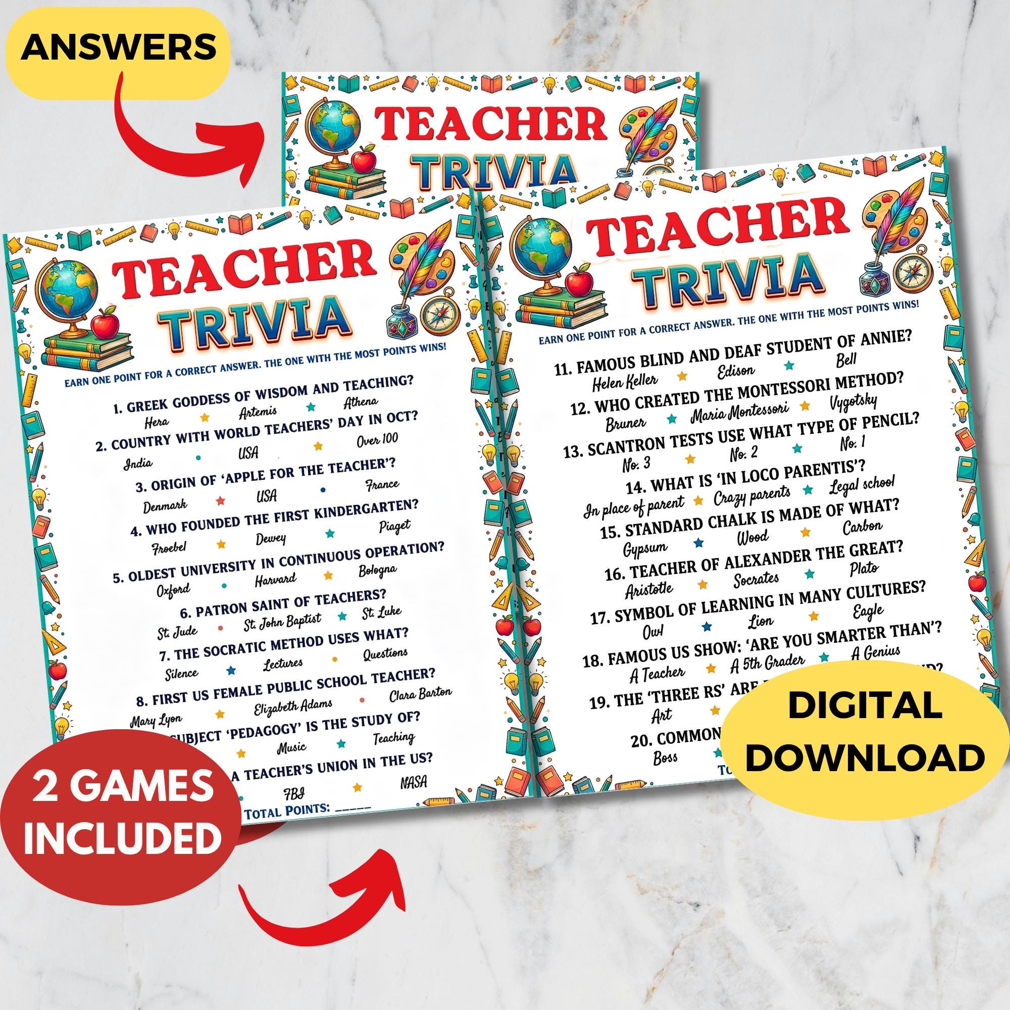 Teacher Appreciation Trivia Game Printable,end of School Year Quiz ...