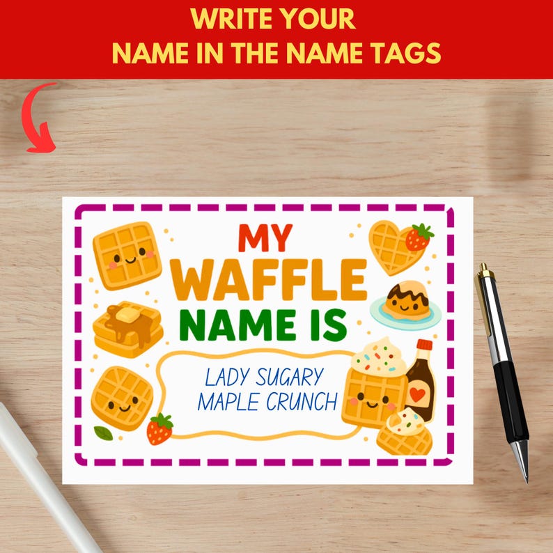 What's Your Waffle Name Game With Nametags & Sign,fun Birthday Party ...