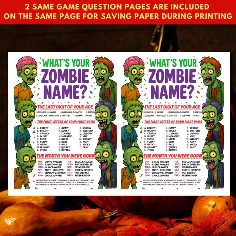 What's Your Zombie Name Game With Nametags & Sign,spooky Birthday Party ...