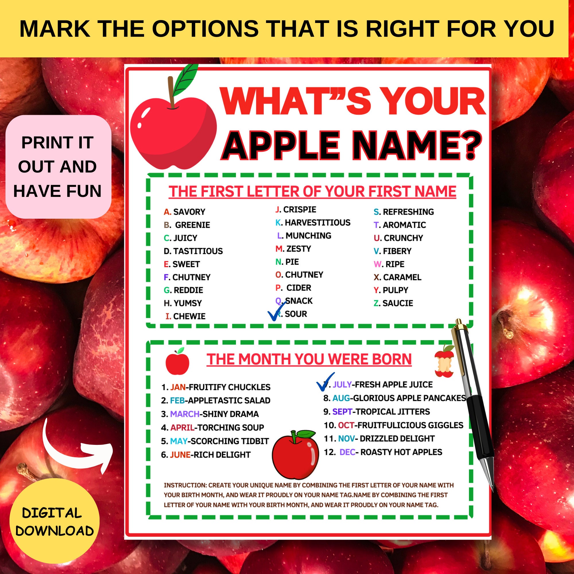 What's Your Apple Name Game WITH Nametags+sign|apple Bar Party Activity ...