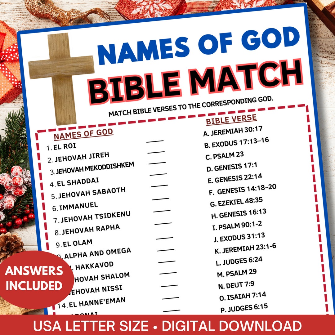 Names of God Bible Match Game|bible Printable Verse Game for Kids+adult ...