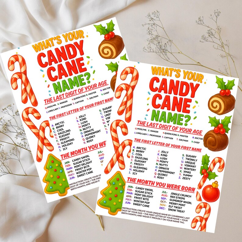 What's Your Candy Cane Name Game With Name Tags & Sign,christmas Party ...