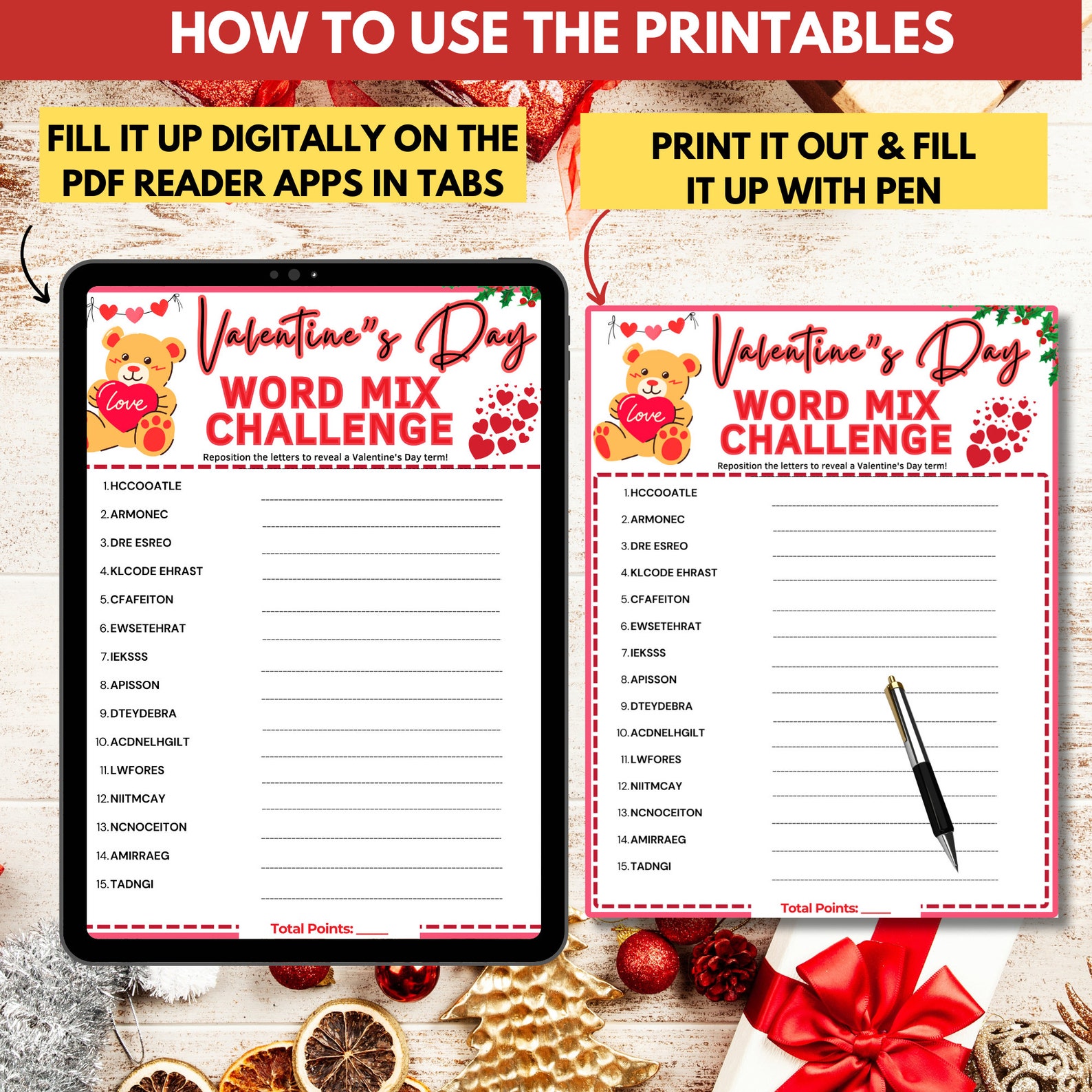 Valentine's Day Word Mix Game|valentine Party Printable Trivia(kids ...