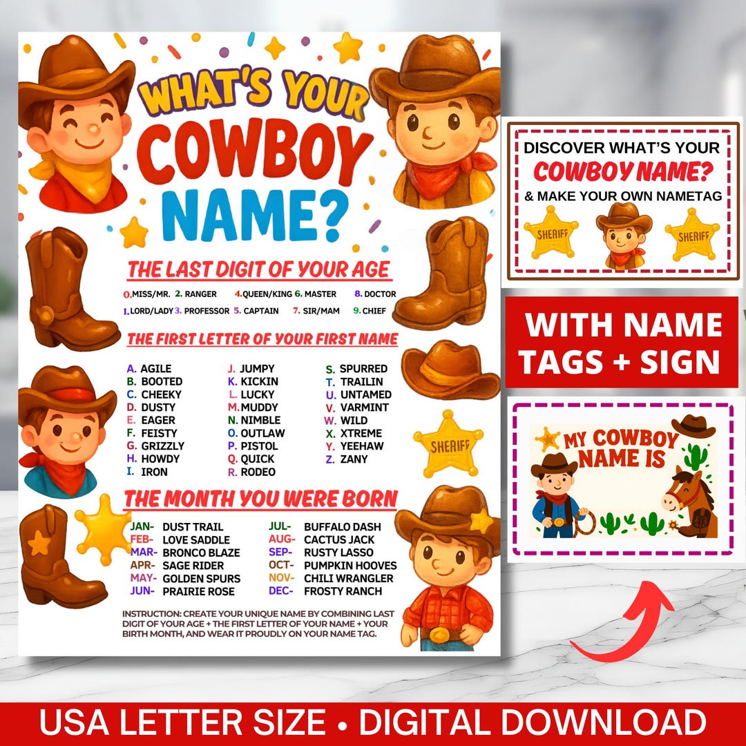 What's Your Cowboy Name Game With Nametags & Sign,country Western ...