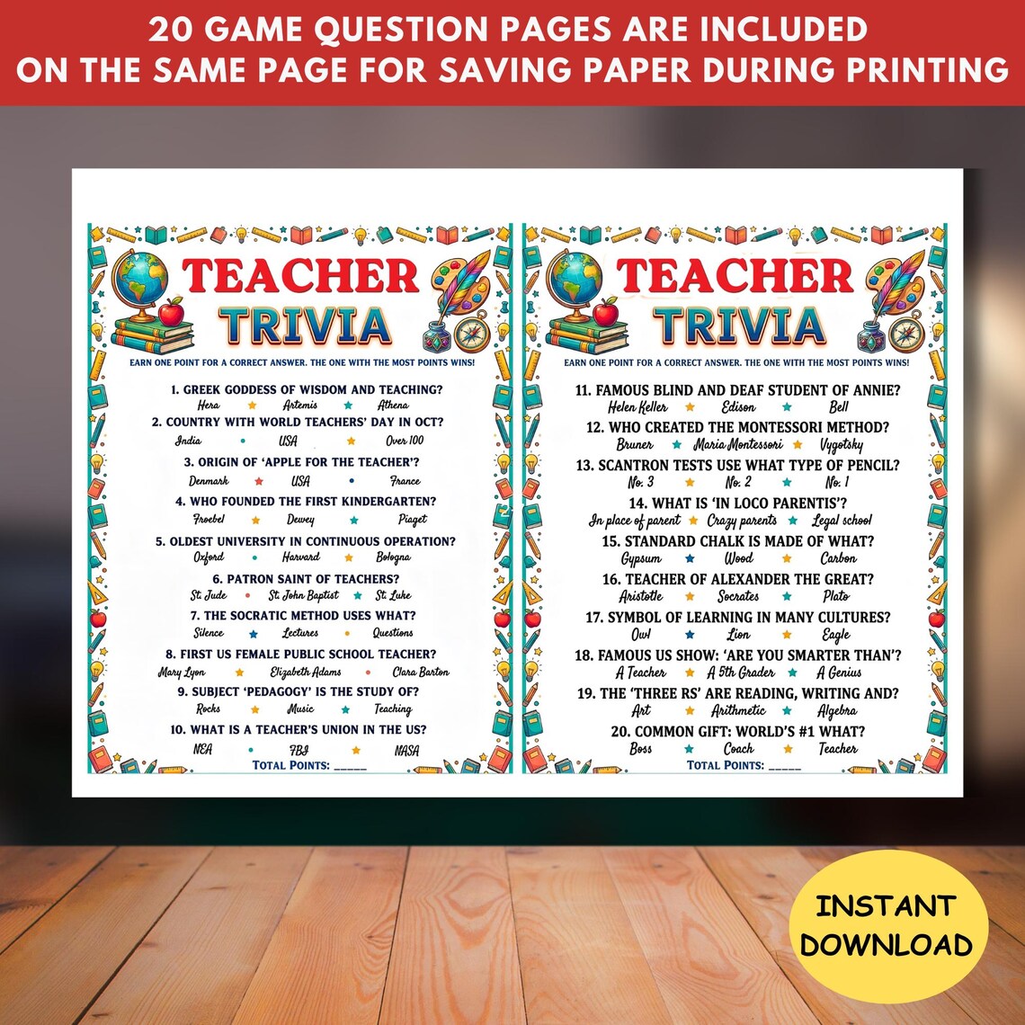 Teacher Appreciation Trivia Game Printable,end of School Year Quiz ...
