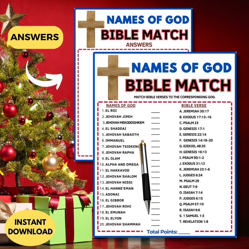 Names of God Bible Match Game|bible Printable Verse Game for Kids+adult ...