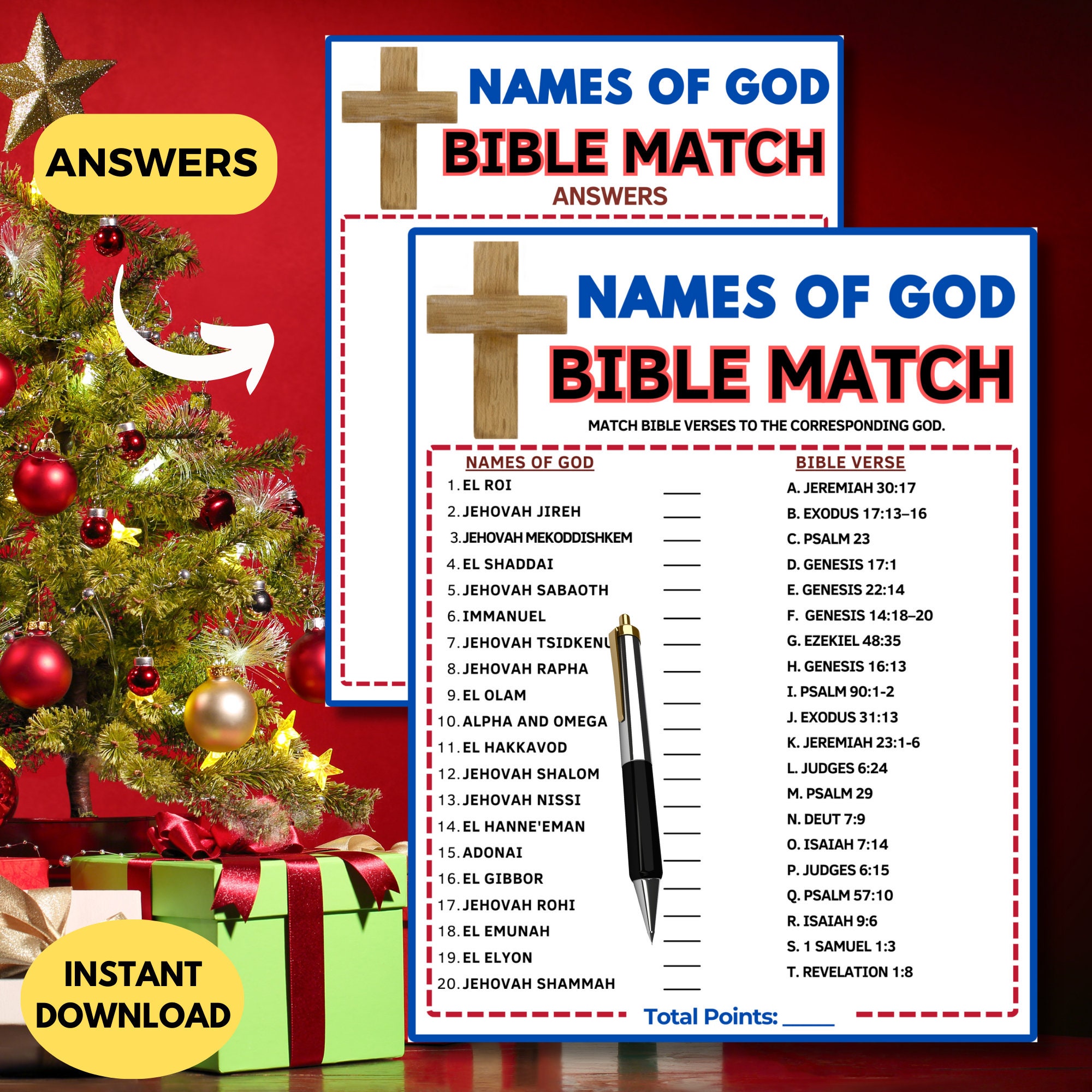 Names of God Bible Match Game|bible Printable Verse Game for Kids+adult ...