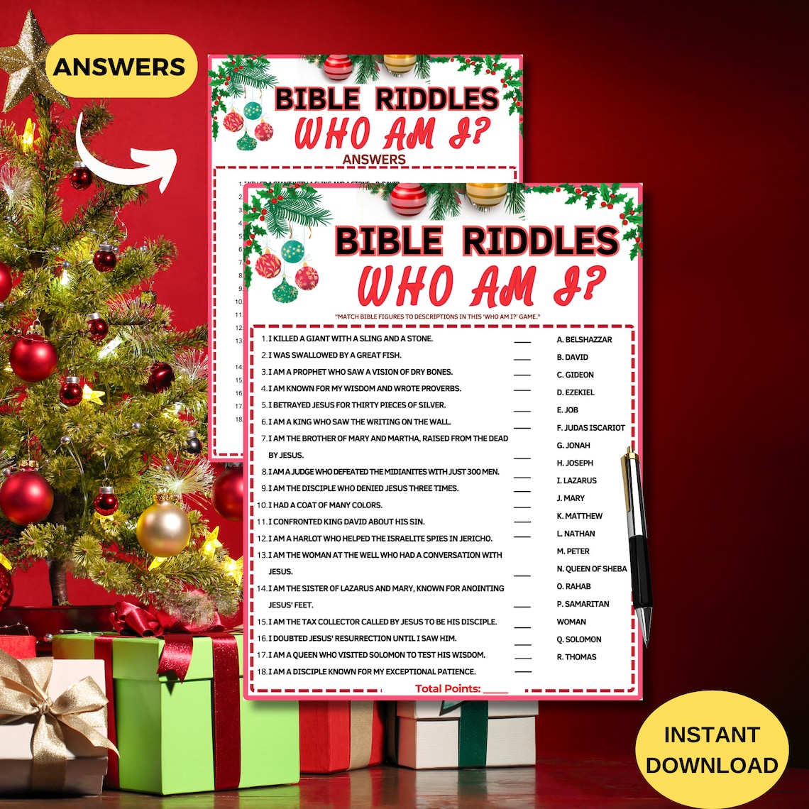 Bible Who Am I Riddle Game|christmas Bible Study Party Activity|church ...