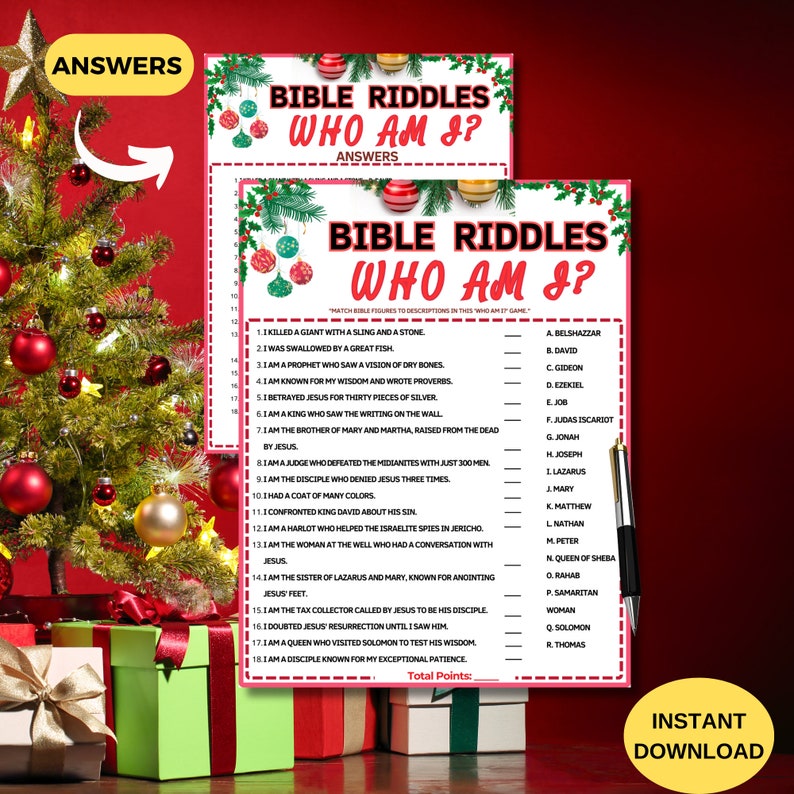 Bible Who Am I Riddle Game|christmas Bible Study Party Activity|church ...