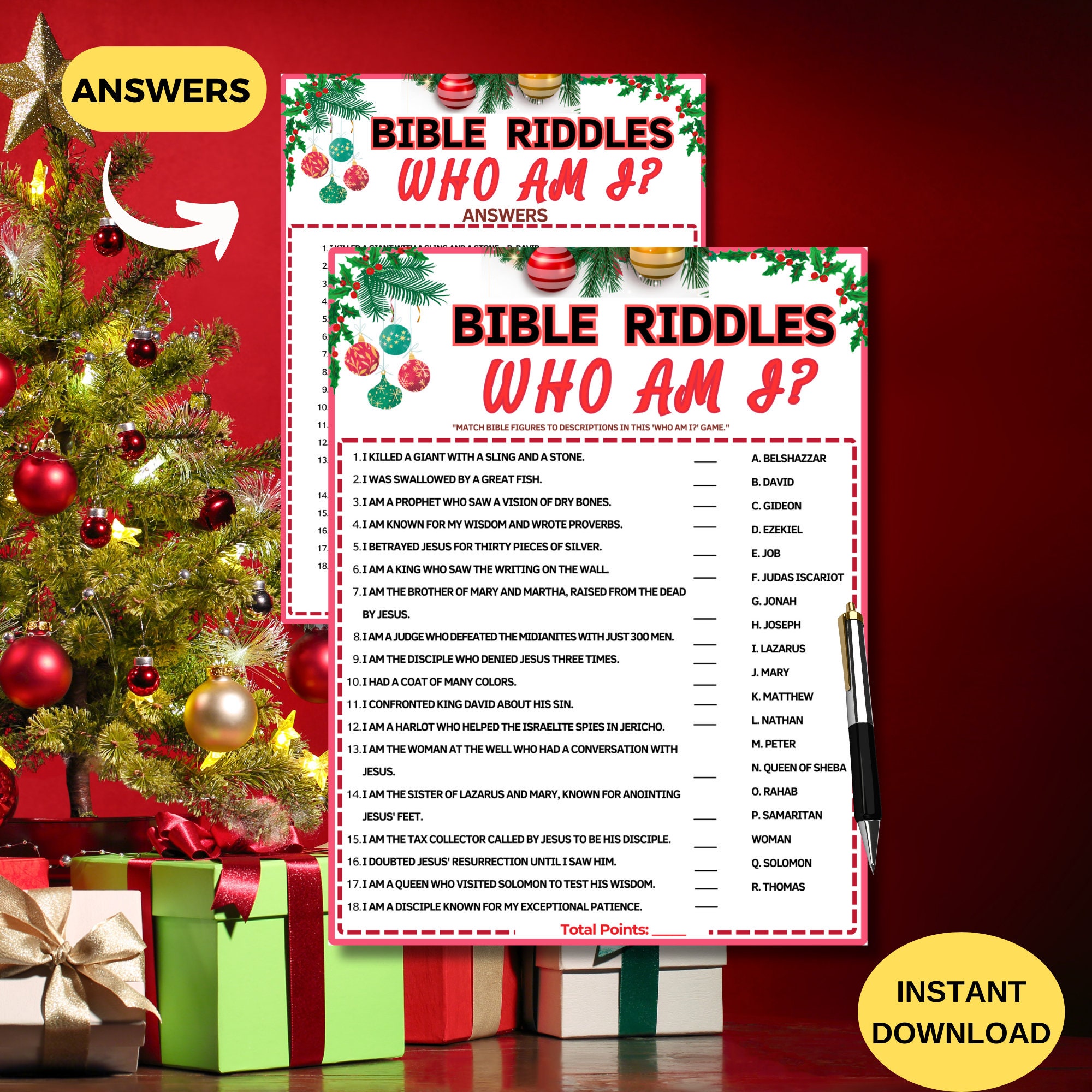 Bible Who Am I Riddle Game|christmas Bible Study Party Activity|church ...