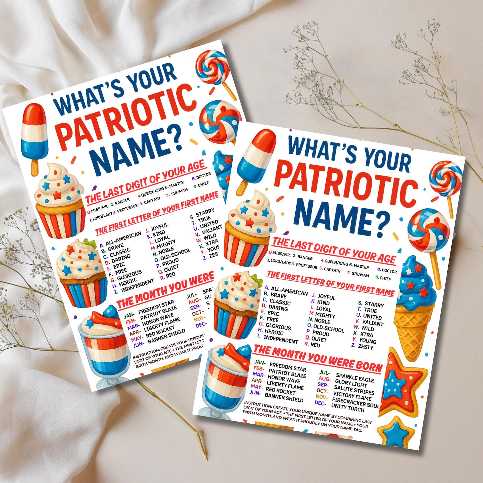 What's Your Patriotic Name Game With Nametags & Sign,4th of July Party ...