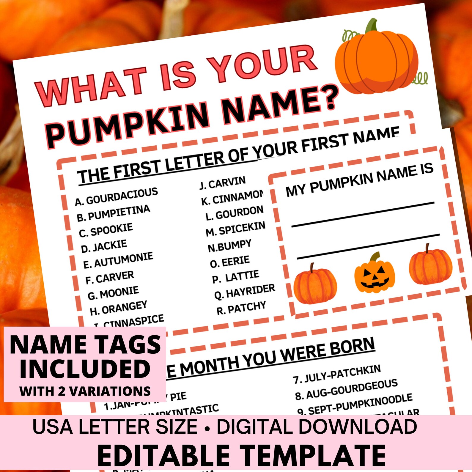 What's Your Pumpkin Name Game With Nametags|halloween Party Game ...