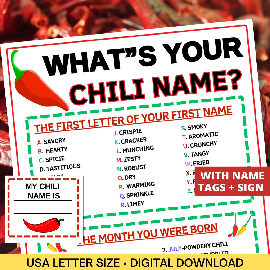 What's Your Chili Name Game With Nametags & Sign,christmas+birthday ...
