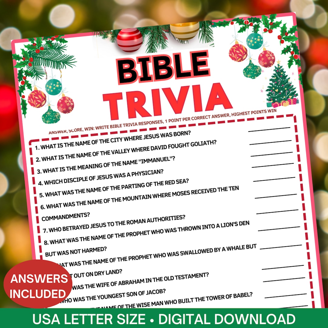 Christmas Bible Trivia Printable Game| Church Party Activity(adult+kids ...
