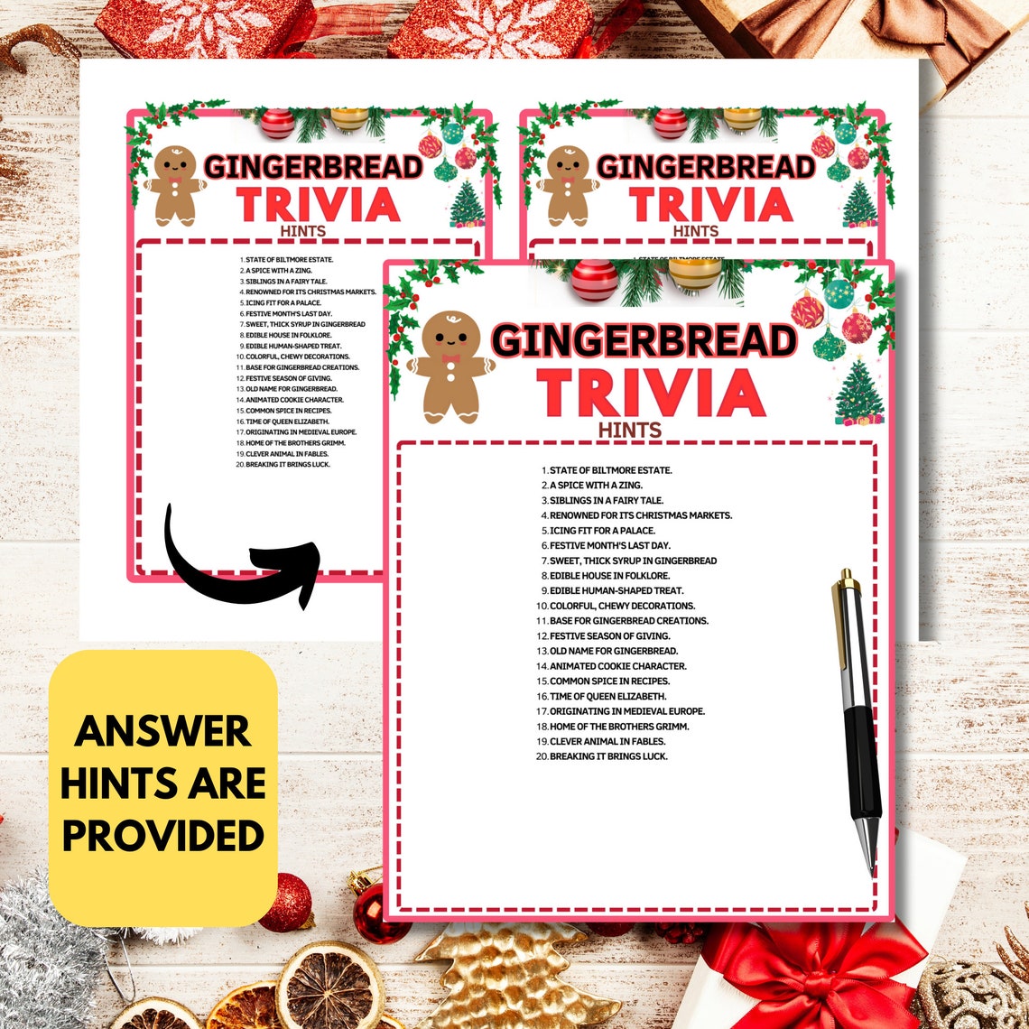 Gingerbread Trivia Game|christmas Food Printable Quiz Party Game ...