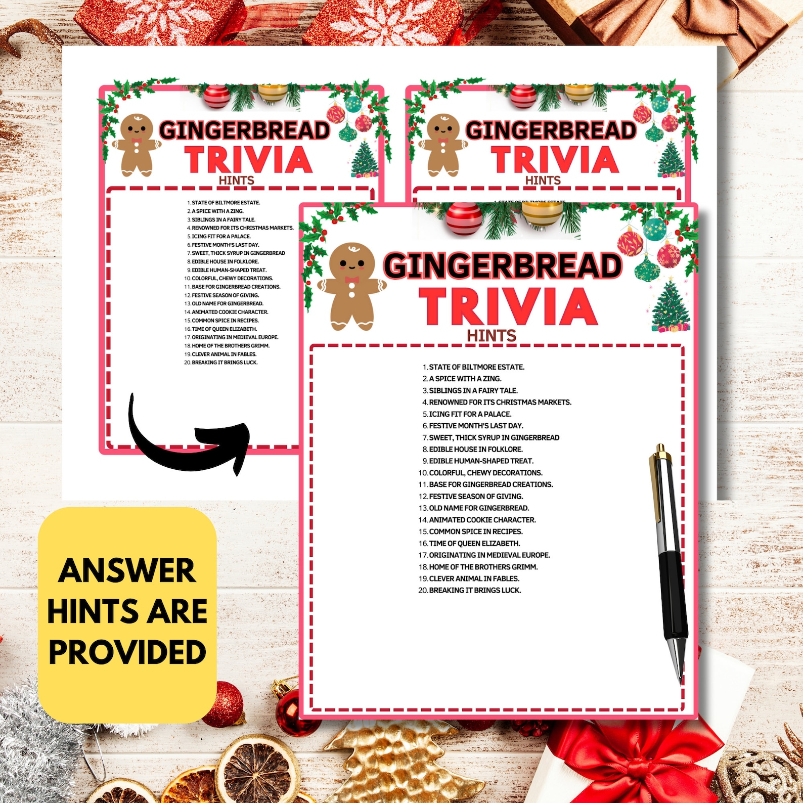 Gingerbread Trivia Game|christmas Food Printable Quiz Party Game ...
