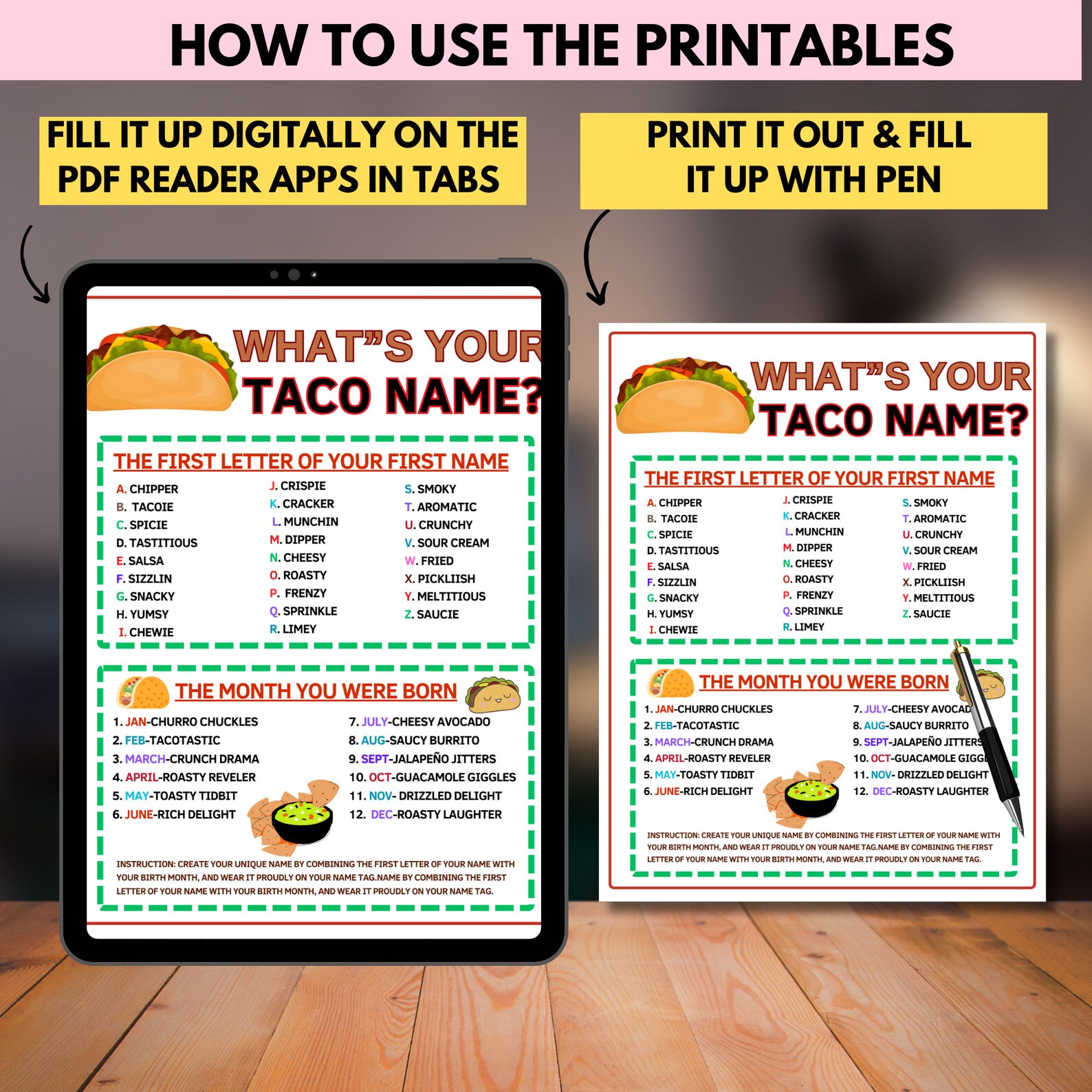 What's Your Taco Name Game With Nametags & Sign|cinco De Mayo Taco Game ...
