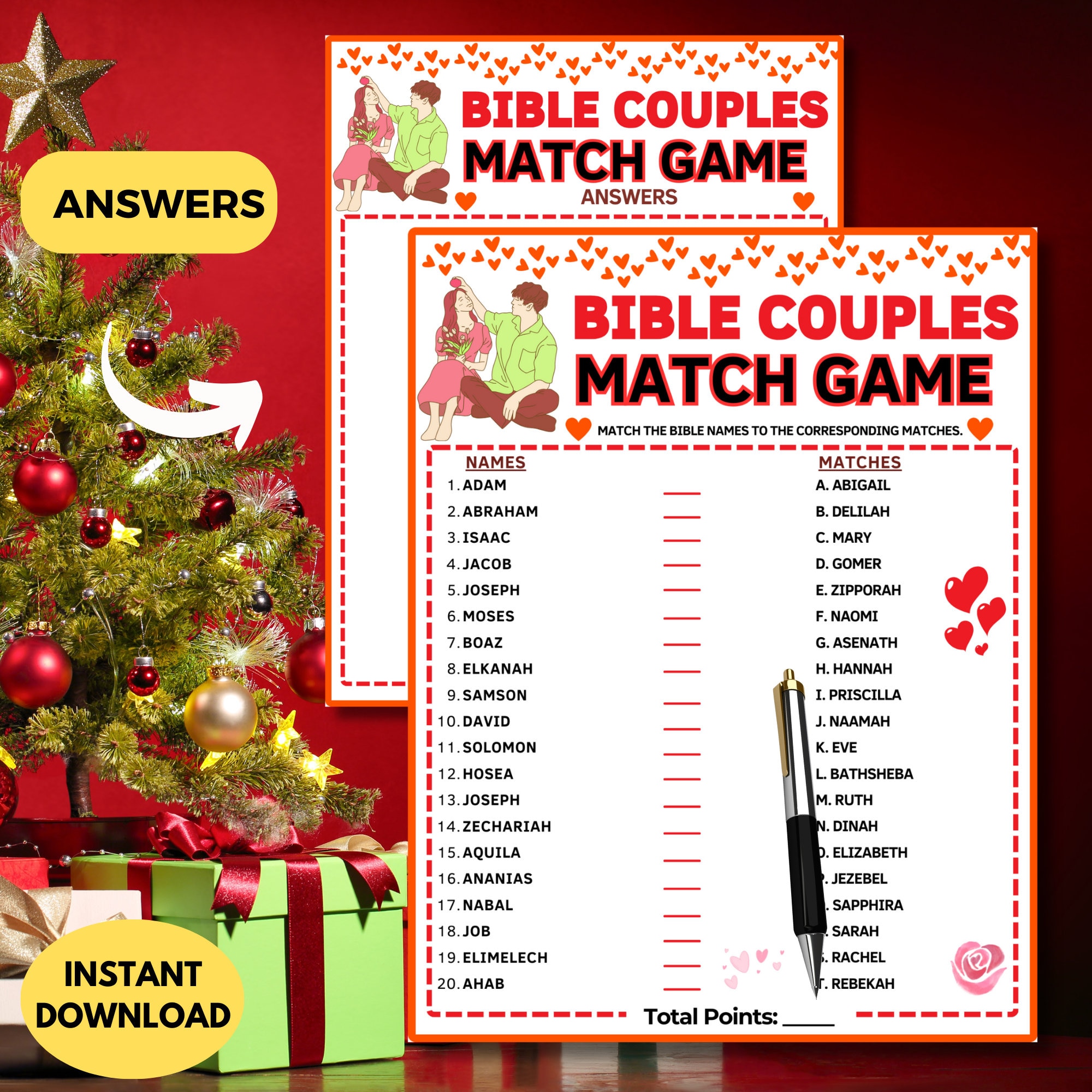 Bible Couples Match Trivia Game|christmas Party Activity|church Women ...