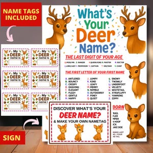 What's Your Deer Name Game With Nametags & Sign,oh Deer Birthday Party ...