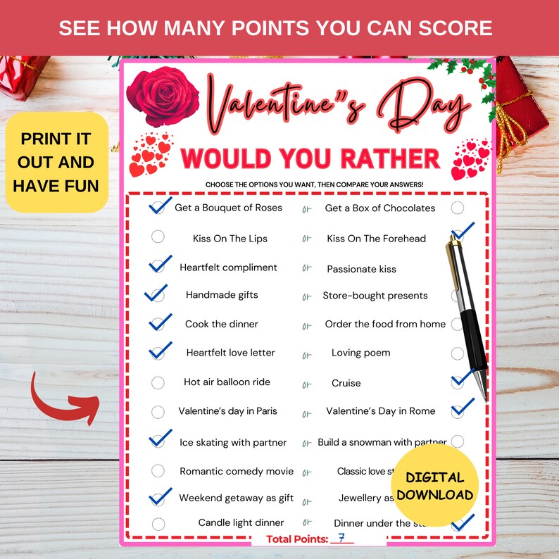 Valentine's Day Would You Rather Game|valentine's Day Printable Trivia ...