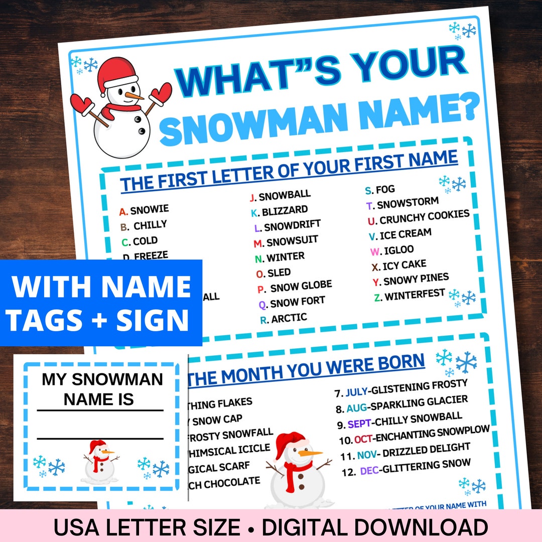 What's Your Snowman Name Game With Nametags & Signs,winter Family Game ...