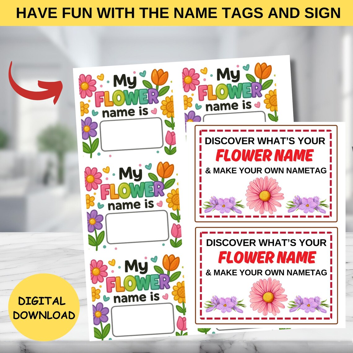What's Your Flower Name Game With Nametags & Sign,birthday + Summer ...
