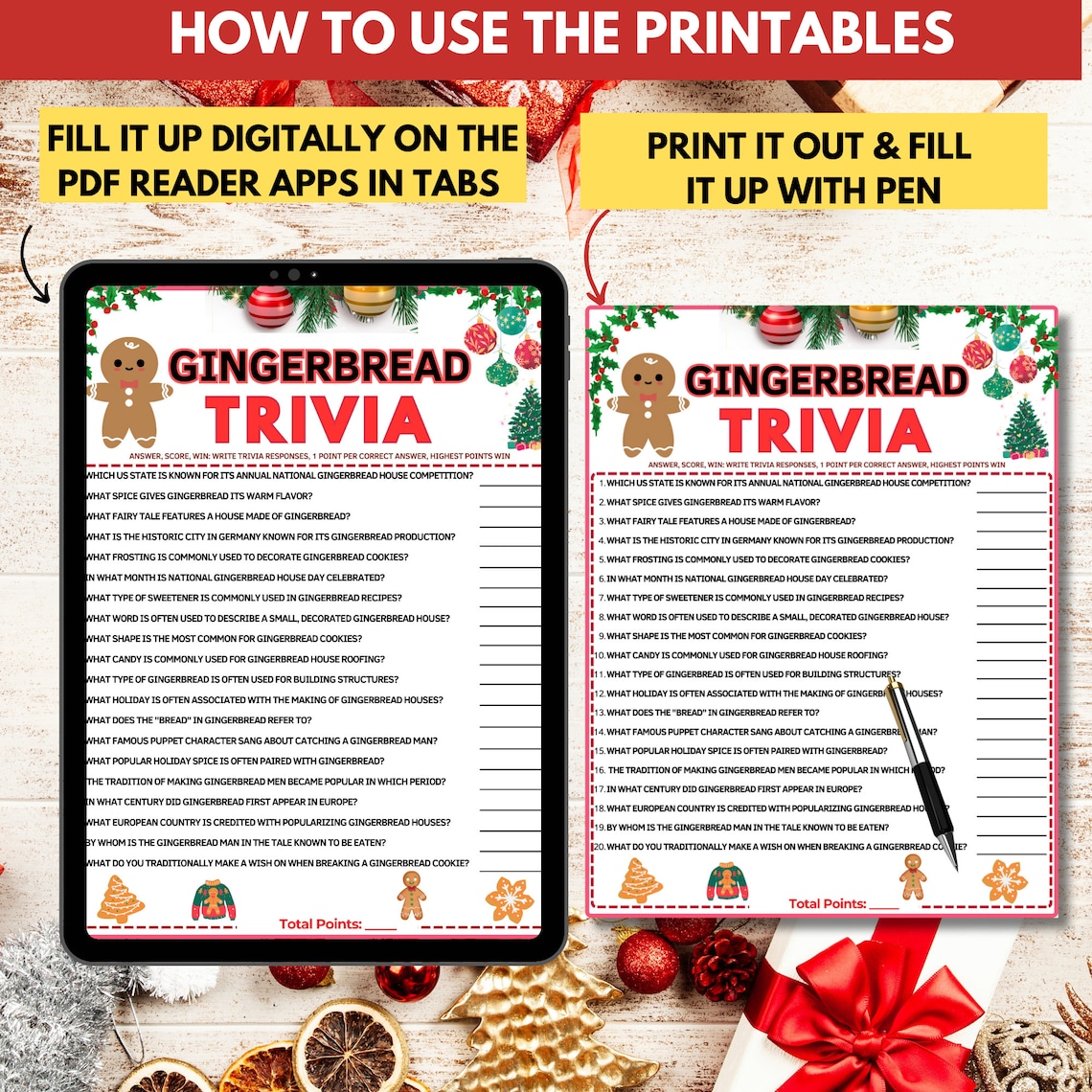 Gingerbread Trivia Game|christmas Food Printable Quiz Party Game ...