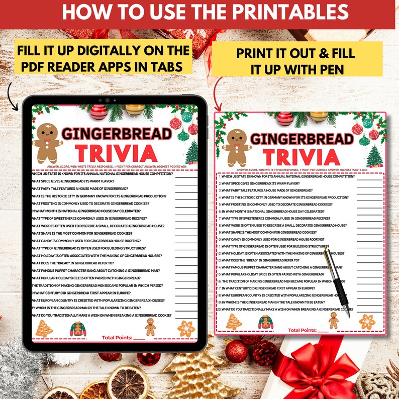 Gingerbread Trivia Game|christmas Food Printable Quiz Party Game ...